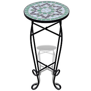 Plant Table with Curved Legs, Mosaic Side Table, Accent Table, End Table, Coffee Table for Balcony and Deck, Ceramic Tile