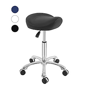 MWOSEN Saddle Stool Rolling Swivel Height Adjustable with Wheels. Ergonomic Saddle Chair Salon, Spa, Tattoo, Pedicure, Massage -Esthetician Chair(Black)