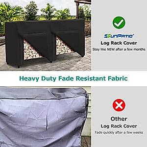 SunPatio Outdoor Firewood Rack Cover 8 Feet, Heavy Duty Waterproof Log Rack Cover, FadeStop Wood Rack Cover with Fastening Straps, All Weather Protection, 98" L x 24" W x 42''H, Black