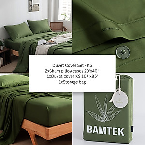Bamtek - Duvet Cover Set - 100% Viscose from Bamboo Duvet Cover King Size, 3 PC Luxury Cooling Duvet Cover for Hot Sleepers, Silky Buttery Soft Comforter Cover & 2 PC King Pillowcases, Forest