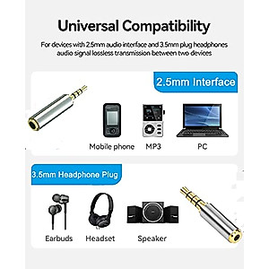 Headphone Adapter 2.5mm to 3.5mm adapter, Gold Plated 3.5mm Female to 2.5mm Male Audio Adapter/2.5 mm Female to 3.5 mm Male 4 Poles Jack Stereo Adapter /4 Ring Jack Stereo or Mono 3 in 1 Pack