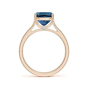 Angara Natural London Blue Topaz Solitaire Ring for Women in 14K Rose Gold (Grade-AA | Size-10x8mm) | December Birthstone Jewelry Gift for Women | Birthday | Wedding | Anniversary | Engagement