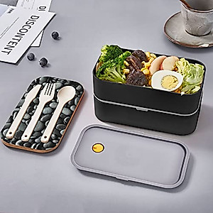 KOOLR Many Black Pebbles Print Bento Box Adult Lunch Box With 2 Compartments Stackable For Work Picnic Leak Proof Bento Box