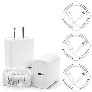 3 Pack iPhone Fast Charger [Apple MFi Certified], 20W PD USB C Wall Charger Adapter with 3 Pack 6FT Type C to Lightning Cable Compatible with iPhone 14/13/13 Pro/12/12 Mini/Pro/Pro Max and More-White