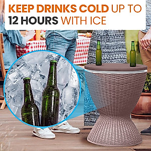 SereneLife Outdoor Cool Bar Table, 7.5 Gallon Beer and Wine Cooler, Patio Furniture & Hot Tub Side Table, Beverage Cooler, All-Weather Resistant Ice Cool Bar, Rattan Style Patio, Cocktail Bar (Grey)