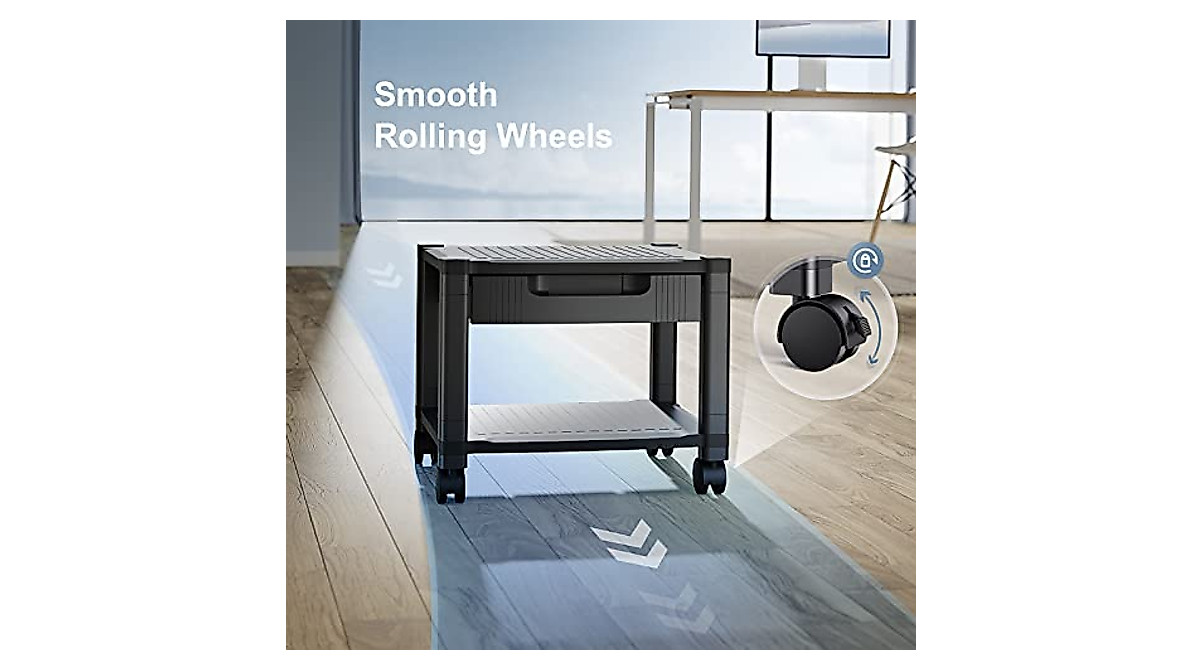 HUANUO Under Desk Printer Stand with Storage & Wheels