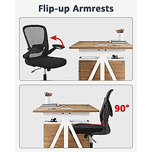 BestOffice Ergonomic Desk Mesh Computer Swivel Rolling Mid Back Task Lumbar Support Flip-up Arms Massage Adjustable Chair for Women Adults, Black