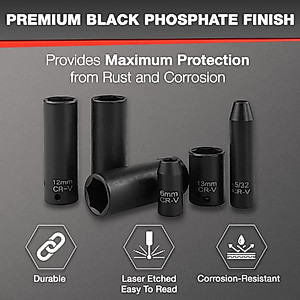 EACELIY 55pcs 1/4" Impact Socket Sets,SAE/Metric, Deep/Shallow, 6 Point，Cr-V Steel，(5/32"-9/16", 4-15mm) Sockets with 72 Tooth Ratchet，Extension bar，Universal Joint and Socket Adapter