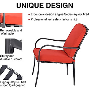 Barton 3PCS Outdoor Patio Bistro Set Chairs & Glass Table Set Porch All-Weather Cushion Furniture, Orange Red