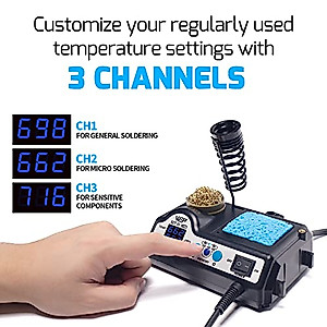 WEP 927-IV Soldering Station Kit High-Power 110W with 3 Preset Channels, Sleep Mode, LED Magnifier, 5 Extra Iron Tips, Tip Cleaner, 2 Helping Hands, Tip Storage Slots, Lead-free Solder Wire, Tweezers