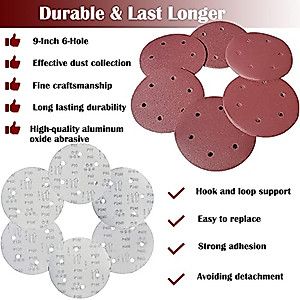 35 PCS 9 Inch 6 Hole Drywall Sanding Discs Set- 40 60 80 120 150 180 240 Grits -9" Hook-and-Loop Aluminum Oxide Abrasive Sander Paper for Drywall Sander