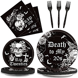 gisgfim 30th Birthday Party Supplies for 24 Guests Death To My Twenties Plates Napkins Forks Tableware Set Disposable Black Rip To My 20s Decorations Favors for Funeral for My Youth Party