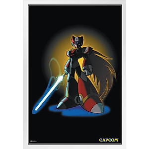 Mega Man Zero Blade Video Game Video Gamer Classic Retro Vintage 90s Gaming MegaMan Capcom Legacy Collection Megaman 11 Mega Man X Dr Wily White Wood Framed Wall Art 14x20