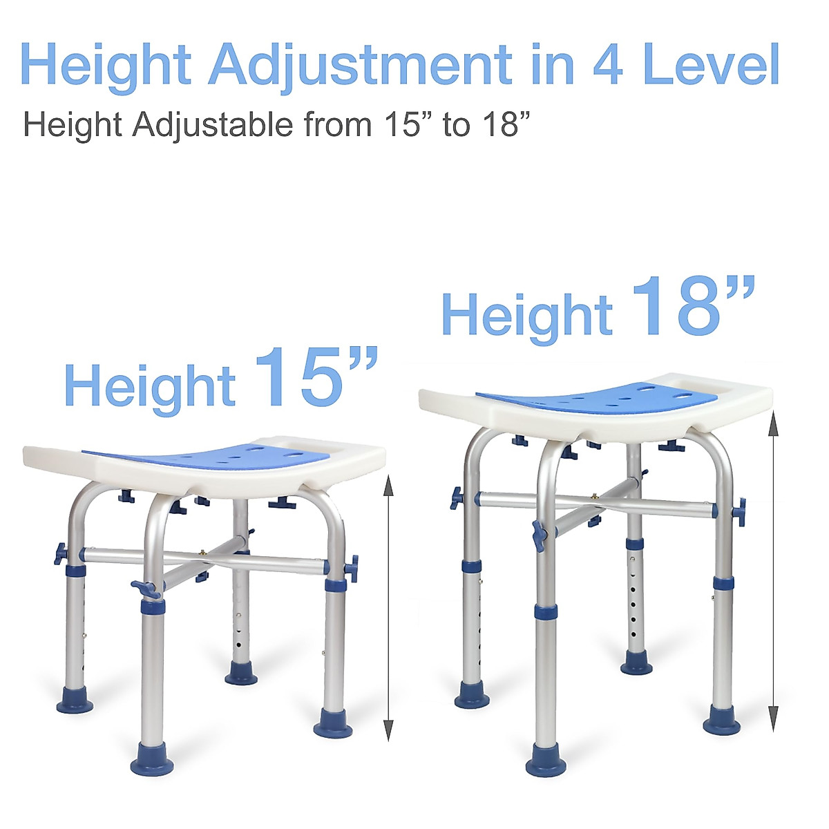 LandTale Shower Stool with Back Heavy Duty 500Lbs, Tool-Free Assembly, Anti-Slip, Sturdy Height Adjustable Bath Chair, Narrow Bathtub Shower Saet for Elderly, Senior, Handicap & Disabled
