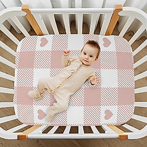 Valentine's Day Plaid Baby Crib Sheets Soft Toddler Bed Sheets Breathable Mattress Cover Playard Sheet for Girls Nursery Stroller Crib Mattress Infant, 52 * 28 * 9in