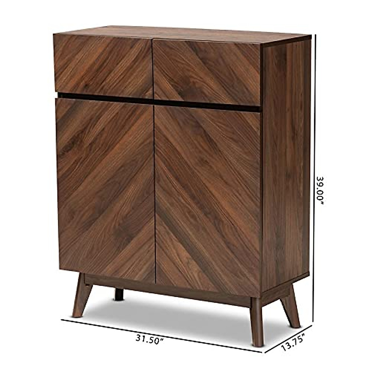 Pemberly Row Mid-Century Modern Walnut Brown Finished Wood Shoe Cabinet