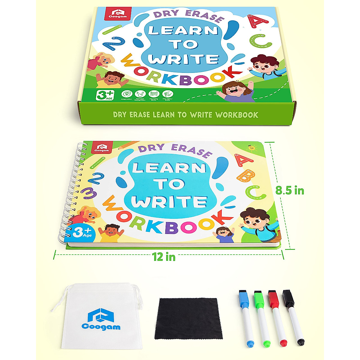 Coogam Learn to Write Workbook, Numbers Letters Practicing Book, ABC Alphabet Sight Words Handwriting Educational Montessori Toy for Home Classroom Kindergarten Preschool Kids