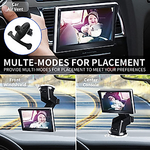 OCLKIS 1080P Baby Car Camera, 5 Inch Baby Monitor for Children Kids Infants, Baby Car Mirror in Rear Facing Back Seat, Safety Camera with Night Vision, Infrared Lights, Sucker Bracket, 150° Wide View