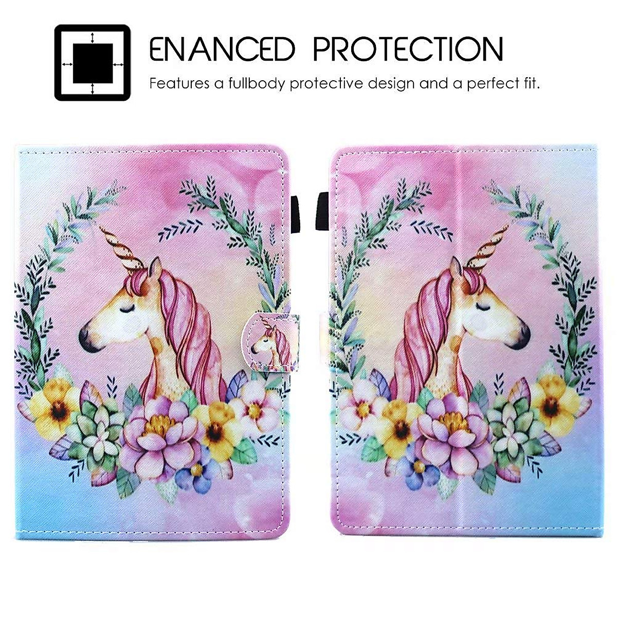 Universal 8.0" Tablet Case, AMOTIE Wallet Stand Cover Shockproof Case for iPad Mini 1 2 3 4 5/ Galaxy Tab E 8.0/ Tab A 8.0/ Fire HD 8 and More 7.5-8.5 inch Tablet， Pink Unicorn