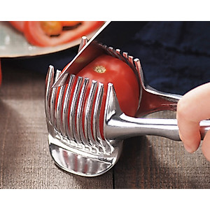 TONGMAN Tomato Lemon Slicer Holder Tomato Knives by Round Fruit Tongs with Handle Kitchen Cutting Aid Holder Kitchen Gadget perfect for vegetables, fruits, etc.