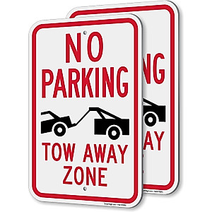 SmartSign No Parking Tow Away Zone Sign - 2 Pack,18 x 12 inch, 2mm Thick Aluminum Composite, Pre-Drilled Holes, Black/Red on White, Made in USA
