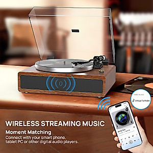 Turntable Record Player with Built-in Speakers, Vinyl Record Player Support Bluetooth Playback Auto Stop 33&45 RPM Speed RCA Line Out AUX in All-in-one Belt-Drive Turntable for Vinyl Records
