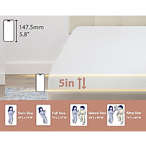 Twin Mattress, 5/6/8/10/12 Inch Medium Firm Mattress Memory Foam Mattress for Cool Sleep & Pressure Relief, Certipur-Us Certified Twin Bed Mattress, Twin Size Mattresses Bed in a Box, (Twin, 5 Inch)