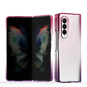 EAXER for Samsung Galaxy Z Fold 3 5G Shockproof Acrylic Gradient Clear Cover Skin Case Slim Thin Crystal Scratchproof Hard PC Gradient Shock Absorption Flexible TPU Soft Bumper Red Purple