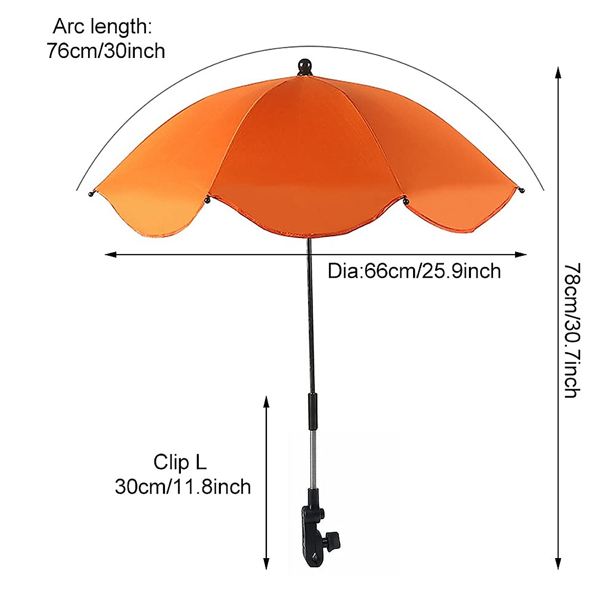 Xiaokeis Baby Stroller Umbrella Portable Folding Sun Umbrella Pushchair Parasol Umbrella Universal Clip Fixing Device Detachable Infant Sun Protection Umbrella for Pram,Pushchair Buggy(Orange)