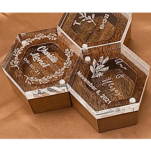 Custom Ring Box for Wedding Ceremony Personalized Hexagon Ring Box Wooden Wedding Ring Bearer Box Proposal Ring Case for Marriage Proposal Engagement