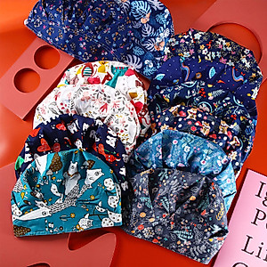 Geyoga 12 Pieces Bouffant Caps for Women Adjustable Tie Back Hats with Button and Sweatband Printed Caps for Men Women (Cute Pattern)