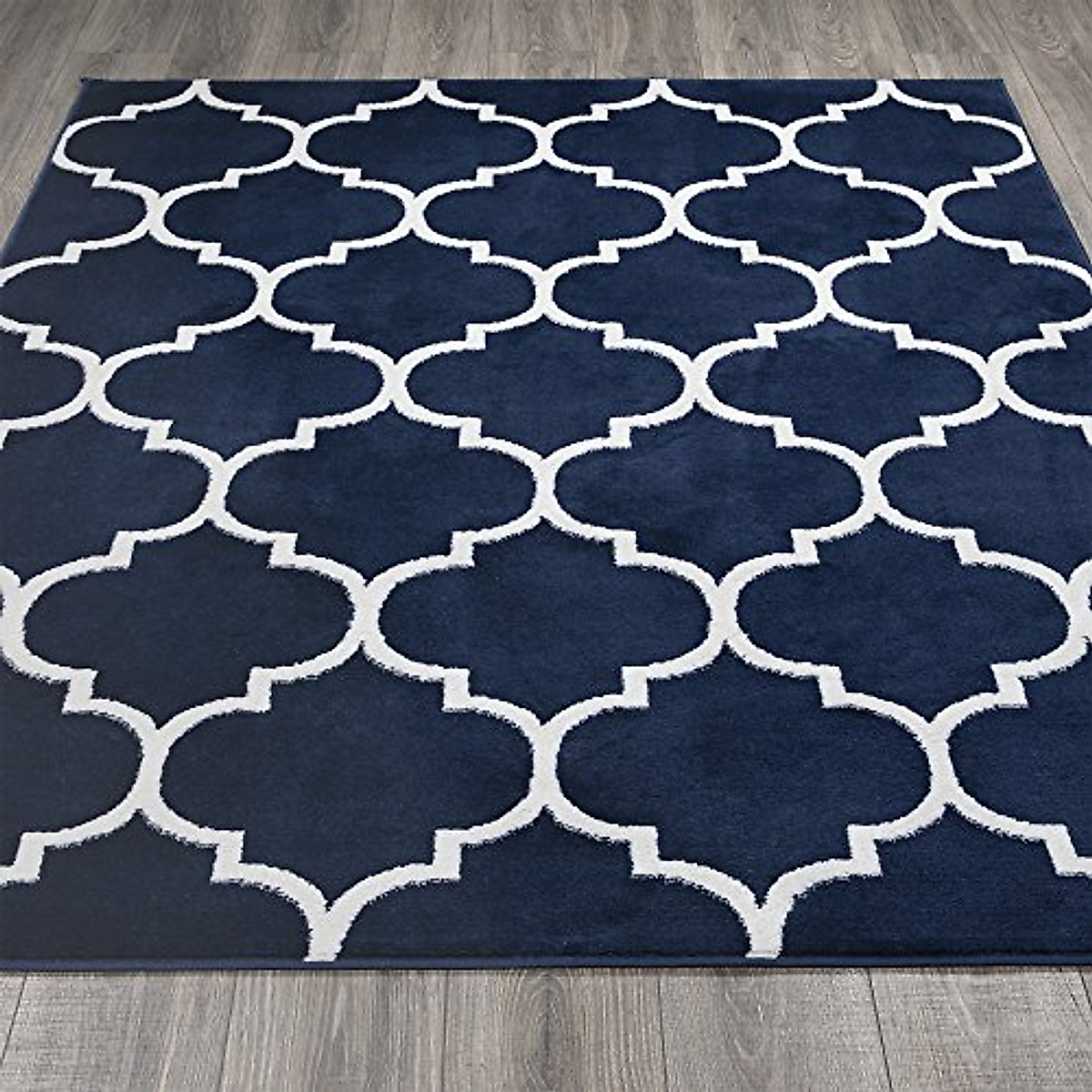 Ottomanson Royal Collection Moroccan Trellis Non-Slip Jute Backing Area Rug, 5'3" x 7', Navy