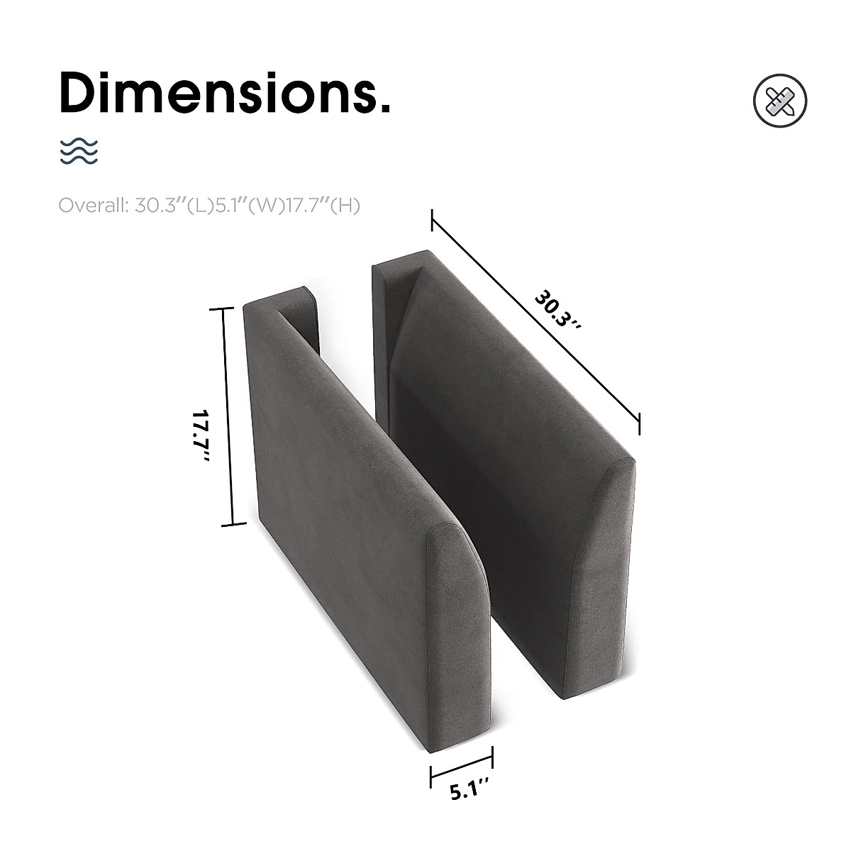 HONBAY Armrest Module for Modular Sectional Sofa, Pair of Sofa Armrest for Sectional Modular Couch, Velvet Grey