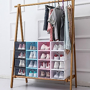 Hemoton Clear Shoe Organizer Plastic Shoe Box with Clear Door, 6pcs Plastic Stackable Shoe Organizer for Closet, Space Saving Foldable Shoe Rack Sneaker Container Bin Holder