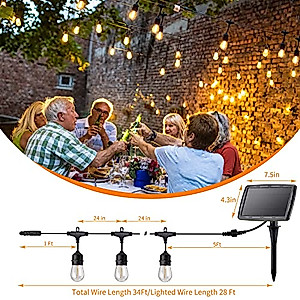 Solar String Lights Outdoor - 34FT 15 LED Patio Lights, USB & Solar Powered Outdoor String Lights with 4 Lighting Mode, IP65 Waterproof Garden String Lights for Outside Cafe Yard Bistro, Warm White