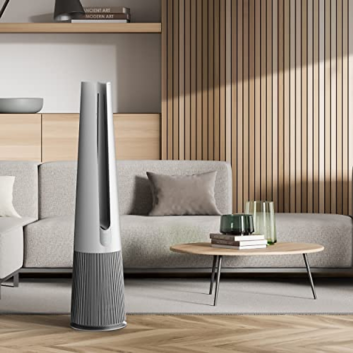 LG AeroTower Air Purifying Fan [AAFA Certified] True HEPA Air Purifiers + Tower Fan for Baby & Pets UVnano LED Air Purifier for Home & Large Rooms Up To 818 sq ft Smart Remote ThinQ App, Beige U9CV1C