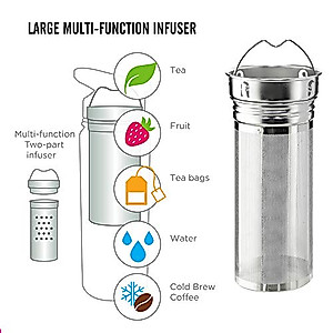 GROSCHE Chicago Steel Infuser Bottle, tea infuser flask, infuser water bottle thermos, Insulated Stainless Steel flask with tea infuser (Blue, 16 fl oz)