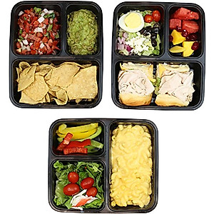 6 Pack - SimpleHouseware 3 Compartment Food Grade Meal Prep Storage Container Boxes (36 ounces)
