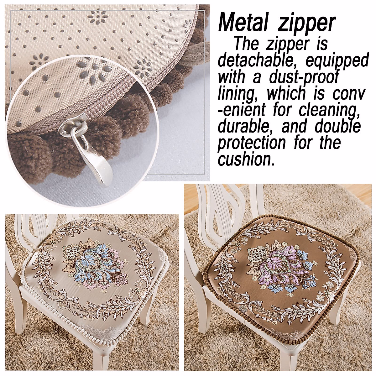 OITTO Memory Foam Chair Seat Cushion,Chair Pads & Cushions,European Style Floral U Shaped with Laces,Removable Slip-Resistant Zipper Covers,17 x 18 Washable for Indoor Living Room Kitchen,2 Pack