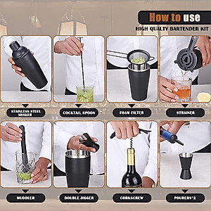 OBALY Bartender Kit 11-Piece Cocktail Shaker-Muddler for Cocktails 25oz Boston Shaker-Bar Accessories with Stylish Bamboo Stand Mix Drink Shaker kit Perfect Martini kit with Cocktail Recipes Booklet