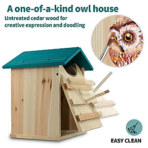 MLOHASING Cedar Wood Screech Owl House - Handcrafted 14x10 Inch Rustic Birdhouse with Perch Stand & Mounting Kit, Outdoor Wildlife Habitat Shelter for Garden, Yard, Avian Nesting Box