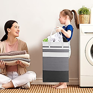 6 Pieces 75 L Laundry Hamper Freestanding Large Laundry Basket Organizer Waterproof Collapsible Tall Clothes Hamper Storage Basket with Easy Carry Handles for Dorm Room Bedroom Towels, Gradient Grey