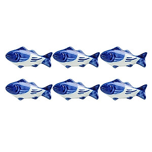 DOITOOL 8pcs Creative Chopsticks Rest Cute Fish Shaped Chopsticks Rack Ceramic Fork and Knife Holder Spoon Stand (Blue+White)