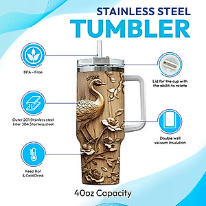 Hyturtle Personalized Unique Wooden Peacock 2D Print Tumbler - Peacock Gifts For Women - Animal Present For Lover Her - Mothers Day Present For Mom - Custom Travel Coffee Cup 40 oz With Lid And Straw