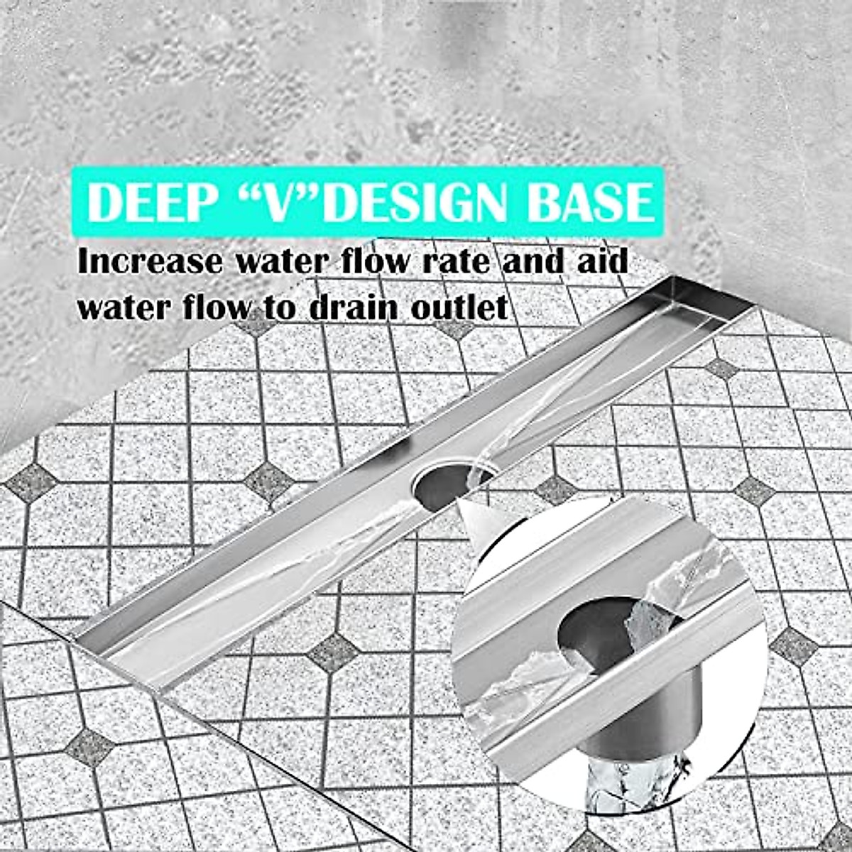 USHOWER 24-Inch Linear Shower Drain with Reversible 2-in-1 Tile Insert Cover, SUS304 Stainless Steel, Includes Hair Strainer, Brushed Nickel