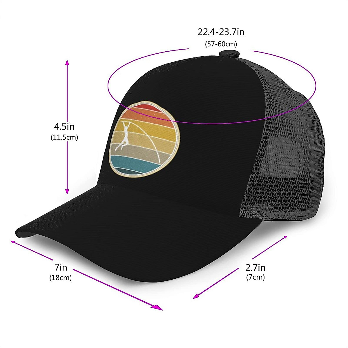 Retro Pole Vault Men's and Women's Mesh Hat Baseball Hat Sandwich Hat All Seasons Baseball Cap Black