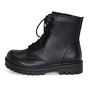 Brace-IIS - Girls/Boys/Kids/Children Lace Up Side Zipper Vegan Leather Lug Sole Combat Boots (Black PU, us_footwear_size_system, little_kid, women, numeric, medium, numeric_2)