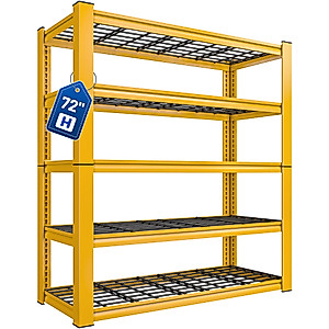 REIBII 72''H Garage Shelving Heavy Duty Loads 3010 LBS Garage Storage Shelves Heavy Duty Shelving 5 Tier Adjustable Metal Shelves for Storage Rack Industrial Shelving Utility Shelf,72" HX35.5 WX16 D