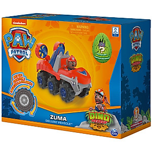 PAW Patrol, Dino Rescue Zuma’s Deluxe Rev Up Vehicle with Mystery Dinosaur Figure, Preschool Toys for Boys & Girls Ages 3 and Up