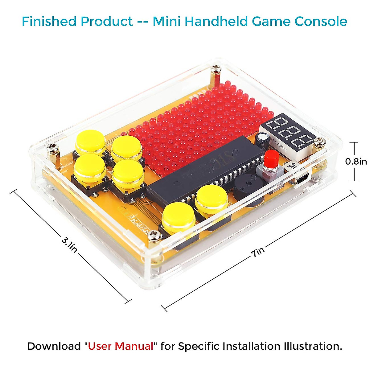 Simple Hand-held LED Game Console DIY Soldering Practice Kit Electronics Soldering Learning Classic Game Kit with Clear Acrylic Case